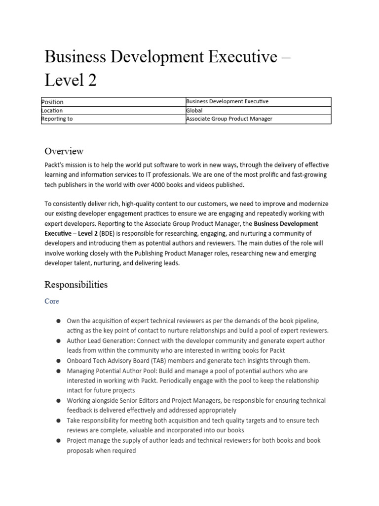 Packt - Business Development Executive | PDF