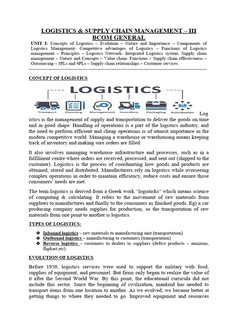 Logistic Notes From 1-5 Unit | PDF