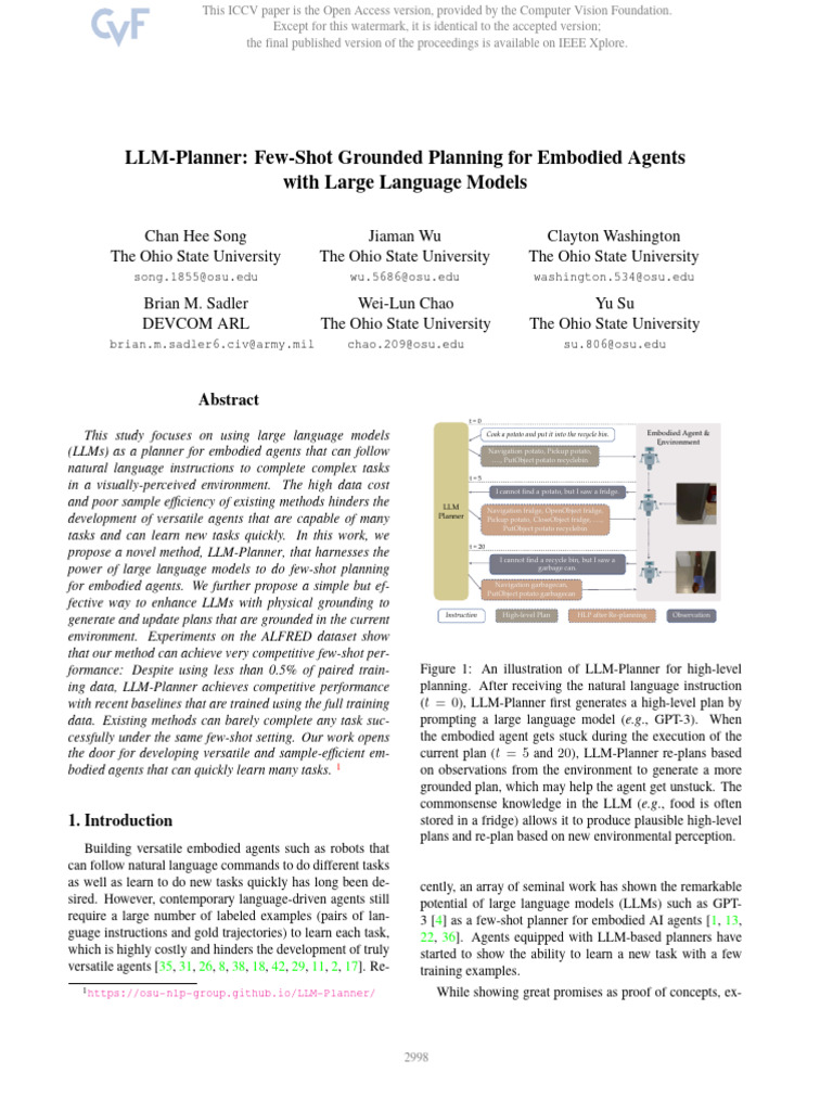 Song LLM-Planner Few-Shot Grounded Planning For Embodied Agents With ...