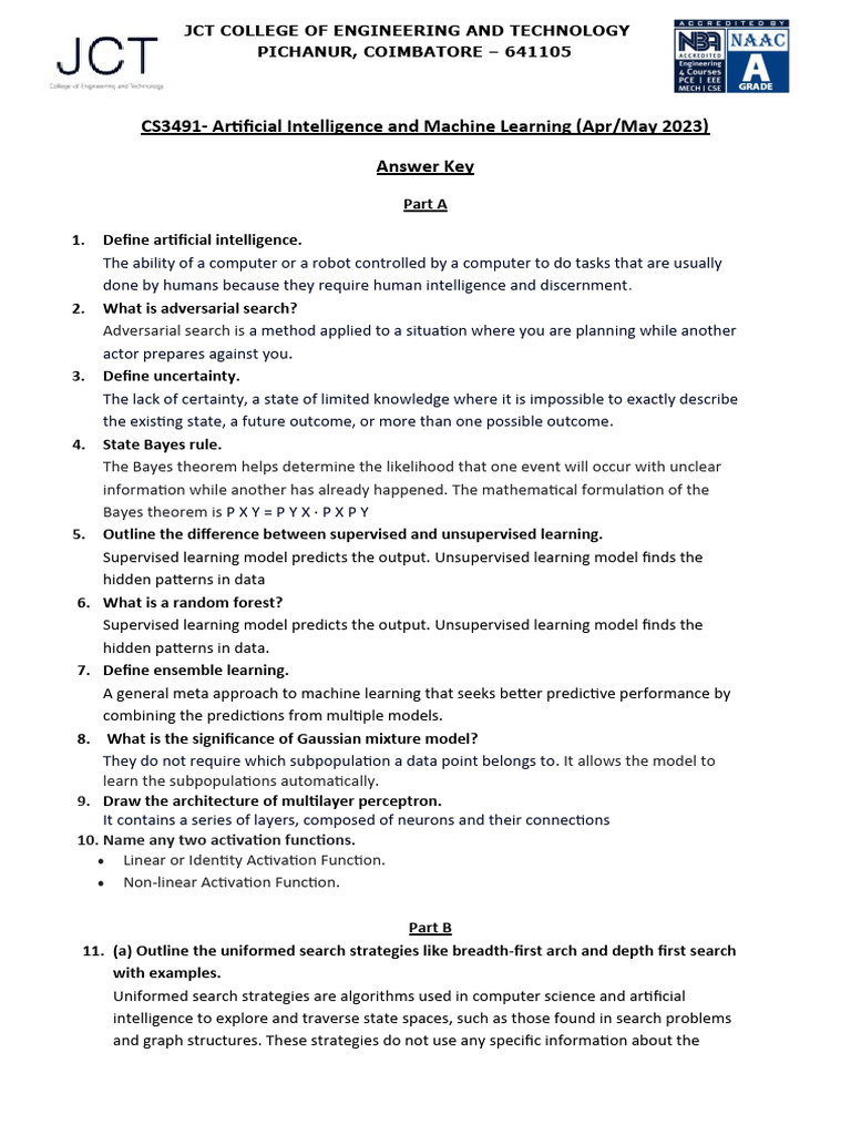 AIML - KE Answer Key | PDF | Cluster Analysis | Machine Learning