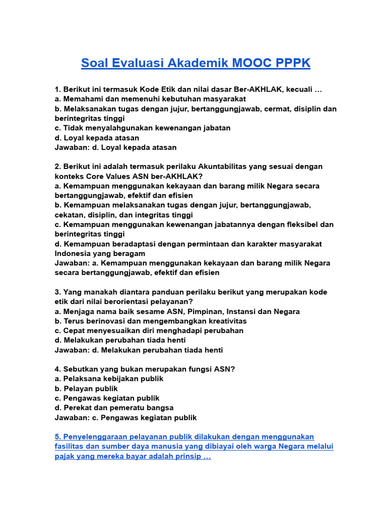 Soal Evaluasi Akademik MOOC PPPK | PDF