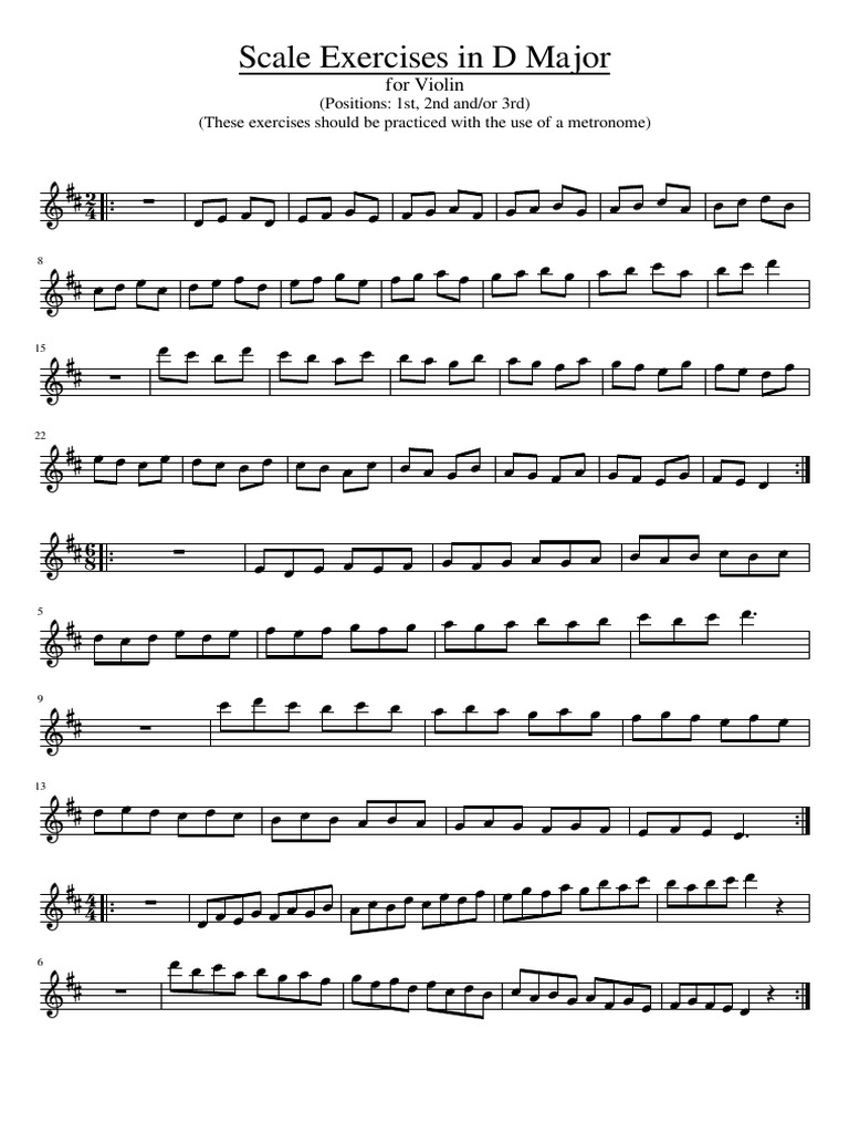 Scale Exercises in D Major For Violin PDF | PDF