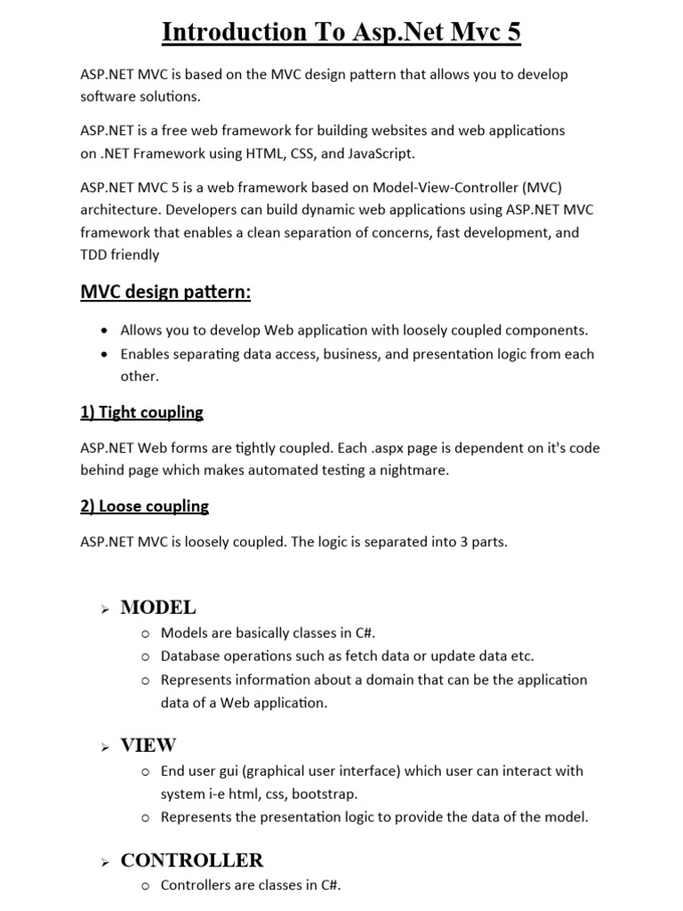 Intro To MVC | PDF | Model–View–Controller | World Wide Web Intro To MVC | PDF | Model–View–Controller | World Wide Web