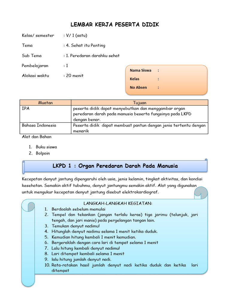 LKPD Kelas 5 Tema 4 Sub Tema 1 PB 1 | PDF