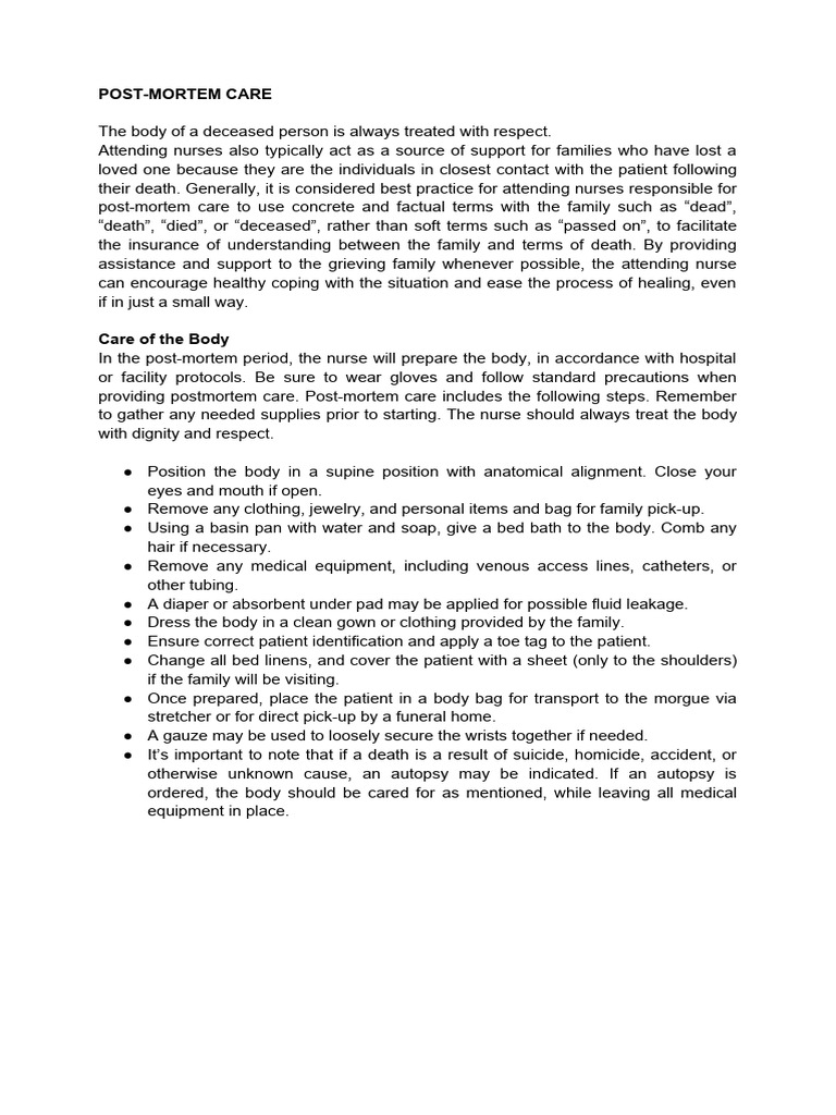 Post Mortem Care | PDF