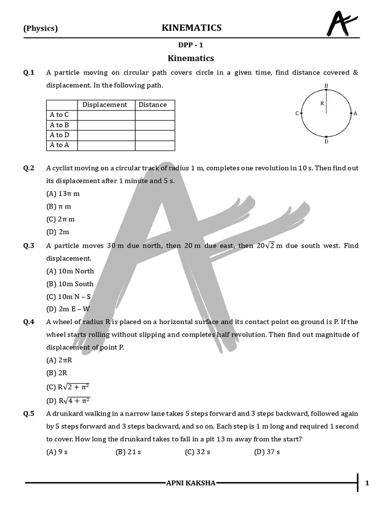 DPP - 01 - Kinematics | PDF | Velocity | Speed