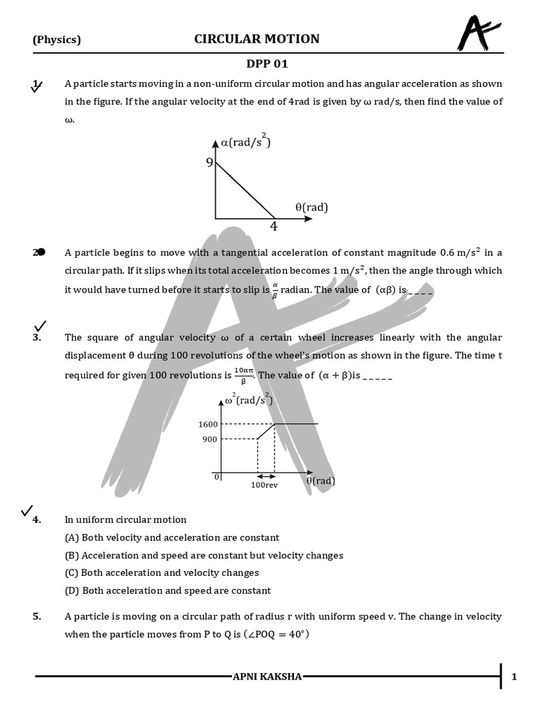 DPP - 01 - Circular Motion | PDF | Acceleration | Speed