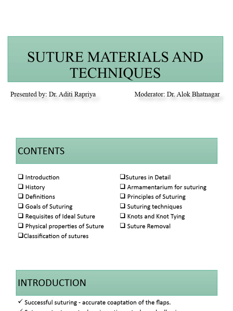 Sutures and Suturing Techniques | PDF | Surgical Suture