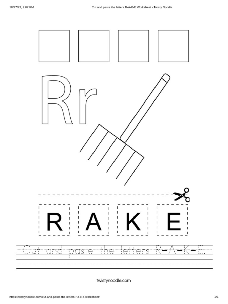 Cut and Paste The Letters R-A-K-E Worksheet - Twisty Noodle | PDF