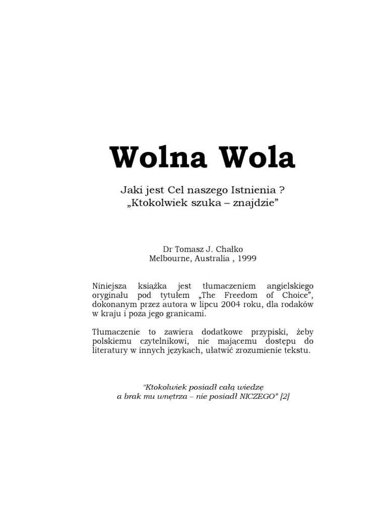Tomasz Chałko - Wolna Wola | PDF Tomasz Chałko - Wolna Wola | PDF