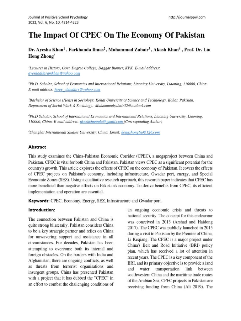The Impact of CPEC On The Economy of Pakistan | PDF | Pakistan | Economies