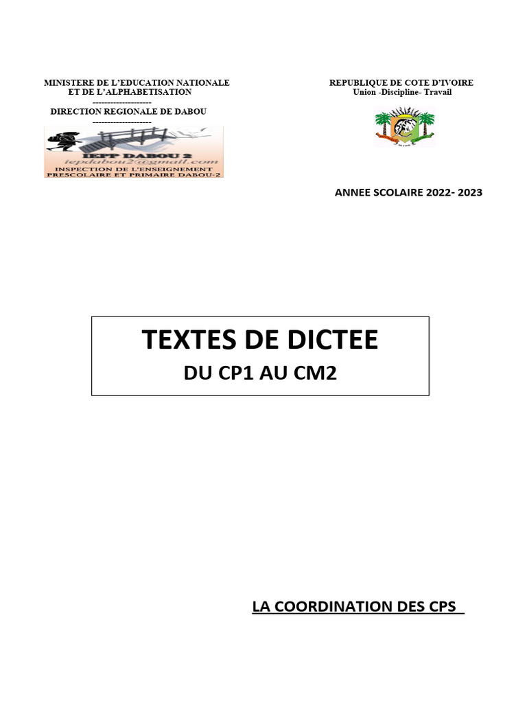 Textes de Dictee Du CP1 Au CM2 | PDF