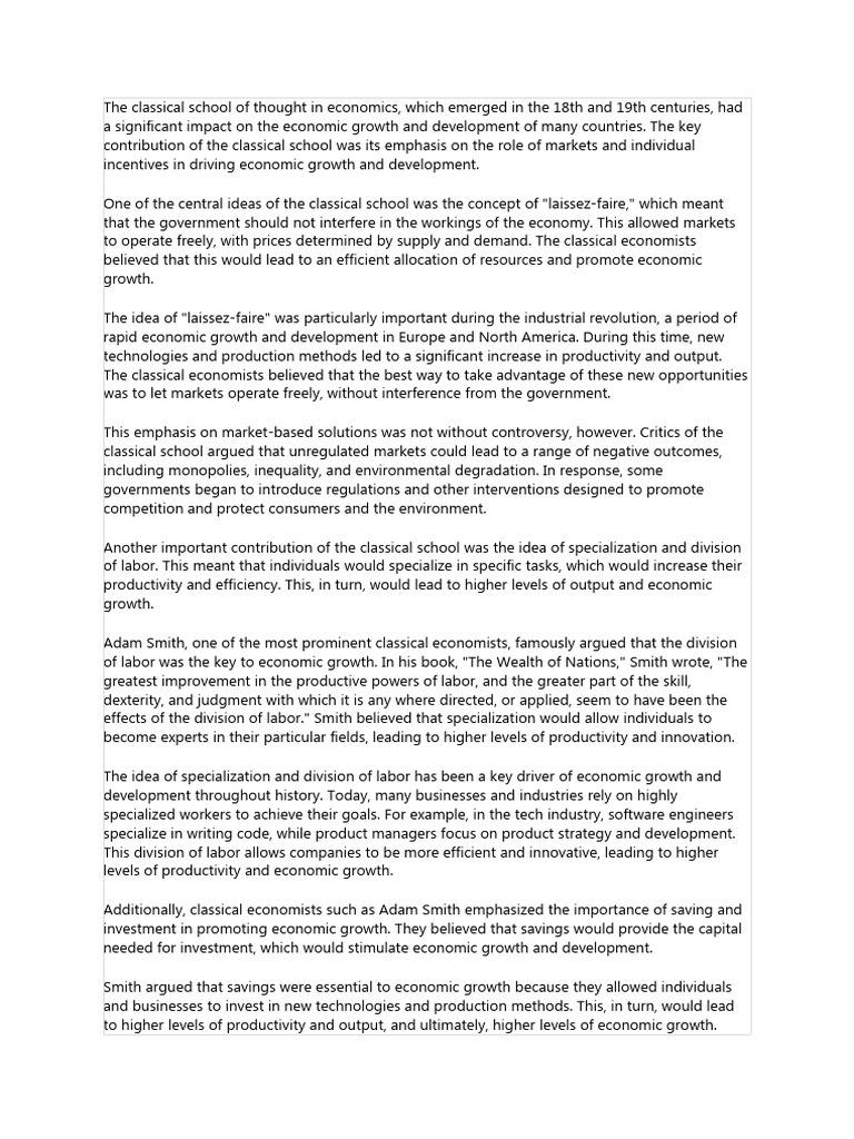 The Classical School of Thought in Economics | PDF | Classical ...