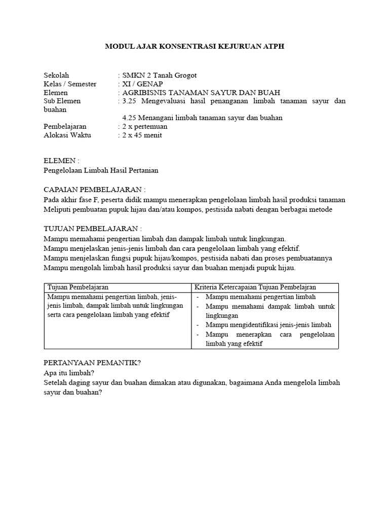Modul Ajar Konsentrasi Kejuruan Atph 1 | PDF