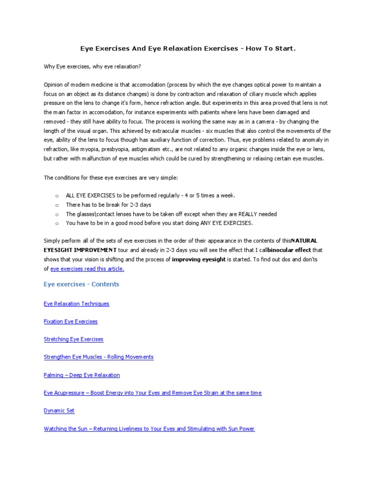 Eye Exercises for Vision Improvement | PDF | Vision | Nature