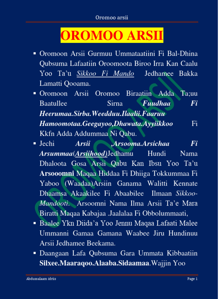 Oromoo Arsii | PDF