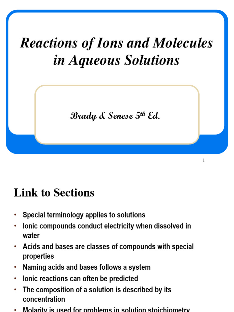 Reaction of Ions and Molecules in Aqueus Solution | PDF
