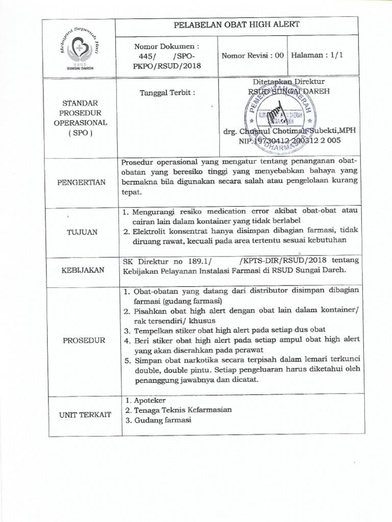 SPO Pelabelan Obat High Alert | PDF