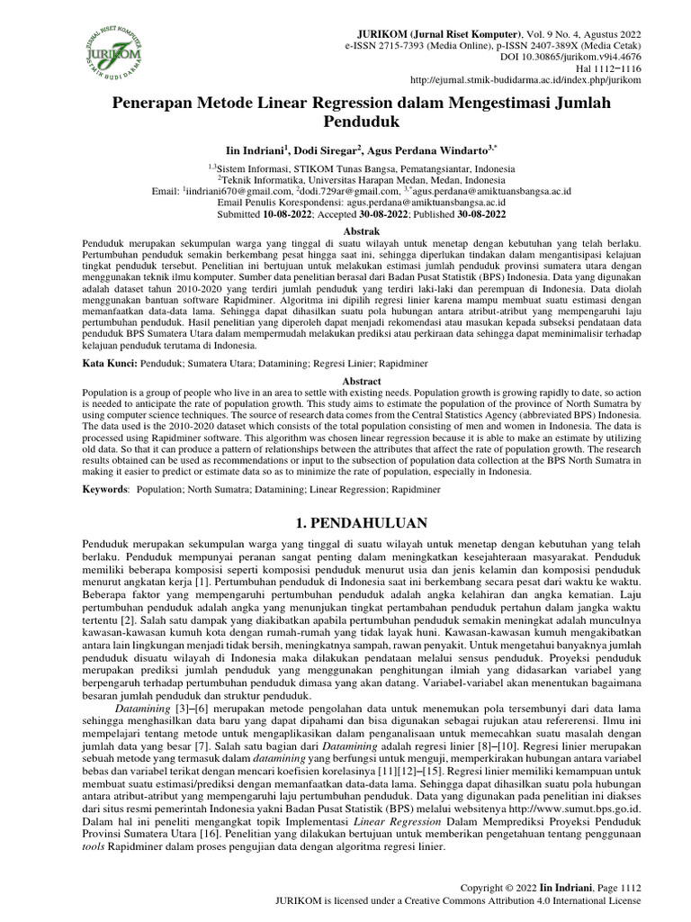 Penerapan Metode Linear Regression Dalam Mengestim | PDF | Komputer