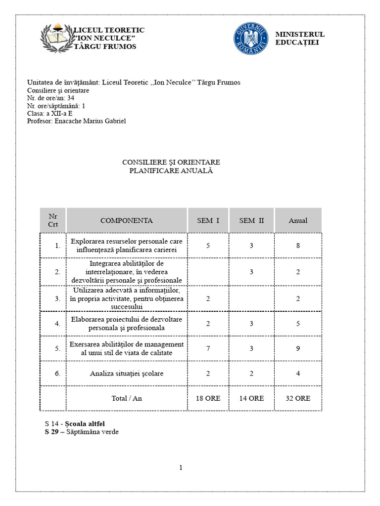 Planificare Dirig XII E | PDF