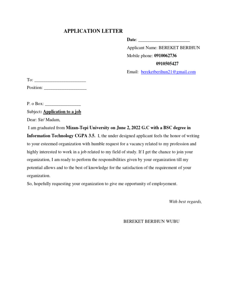 Application Letter: Date | PDF | Social Science