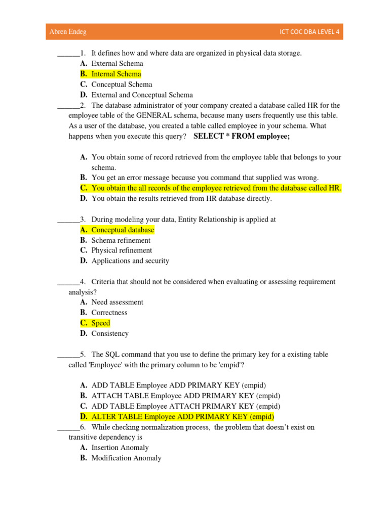 ICT COC DBA Level 4 | PDF | Databases | Data Model