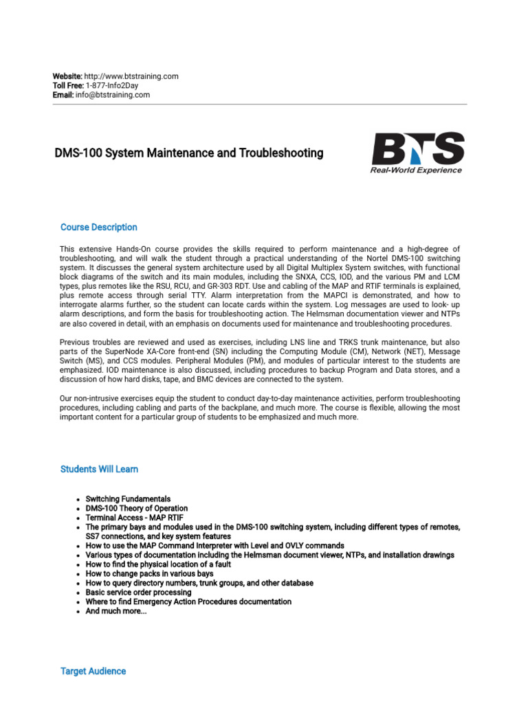 DMS-100 System Maintenance and Troubleshooting | PDF