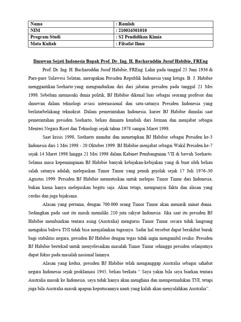 Ilmuan Yang Ideal Menurut RAMLAH | PDF | Politik