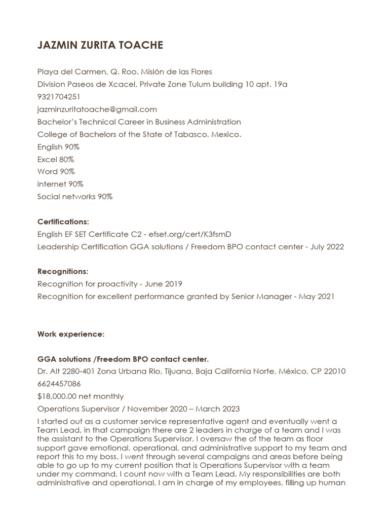 Jazmín Zurita Toache - Resume | PDF