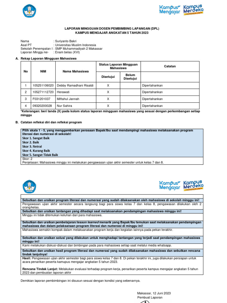 Laporan Minggu XVI | PDF