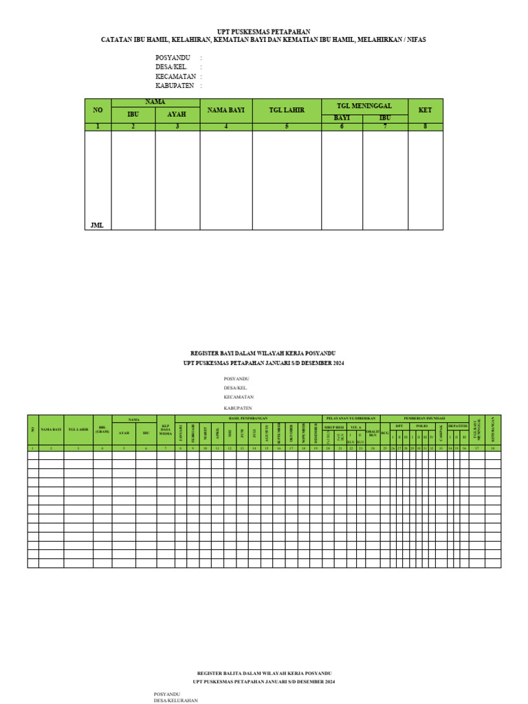 Format Pencatatan Kader Posyandu | PDF