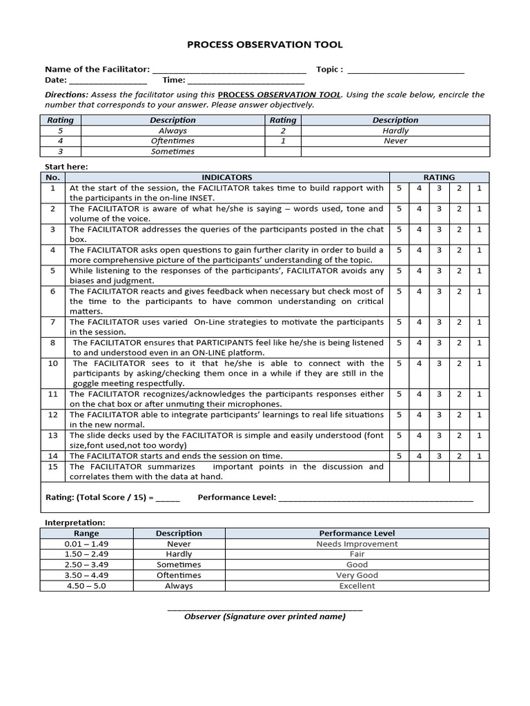 Process Observation Tool | PDF | Behavior Modification | Behavioural ...