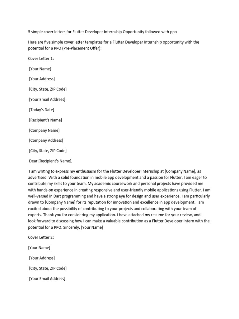 5 Simple Cover Letters For Flutter Developer Internship Opportunity ...