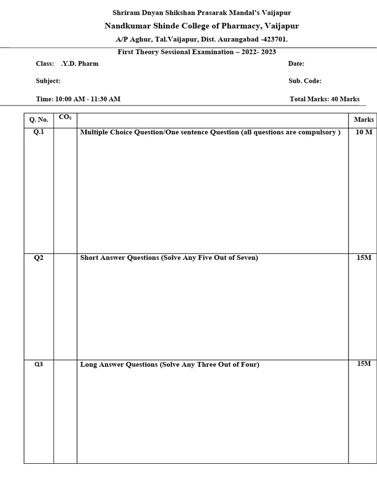 Diploma Question Paper Format | PDF