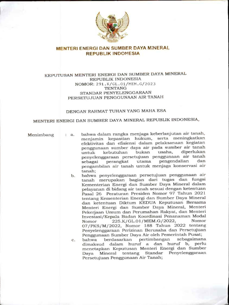 Kepmen ESDM No 291K - GL - 01 - MEM - G - 2023 | PDF