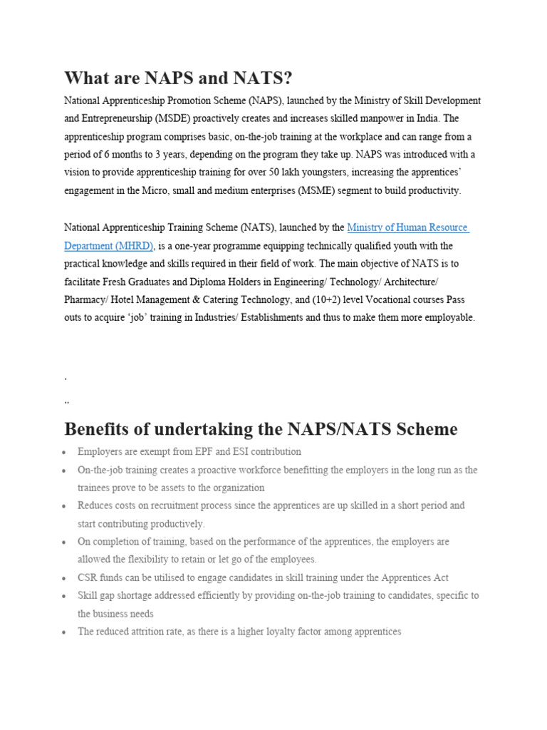 NAPS and NATS: Apprenticeship Schemes in India | PDF | Business