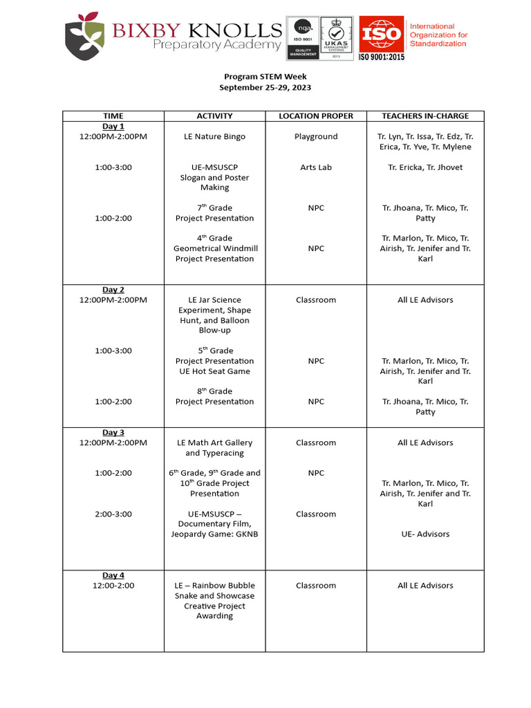Draft Program STEM Week | PDF