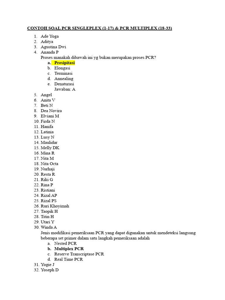 Contoh Soal PCR Singleplex&multiplex | PDF