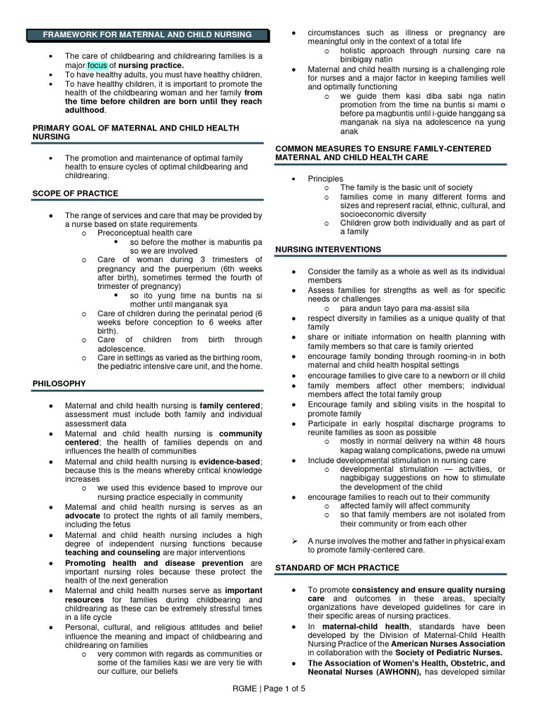MCN Framework Reviewer | PDF | Nursing | Health Sciences