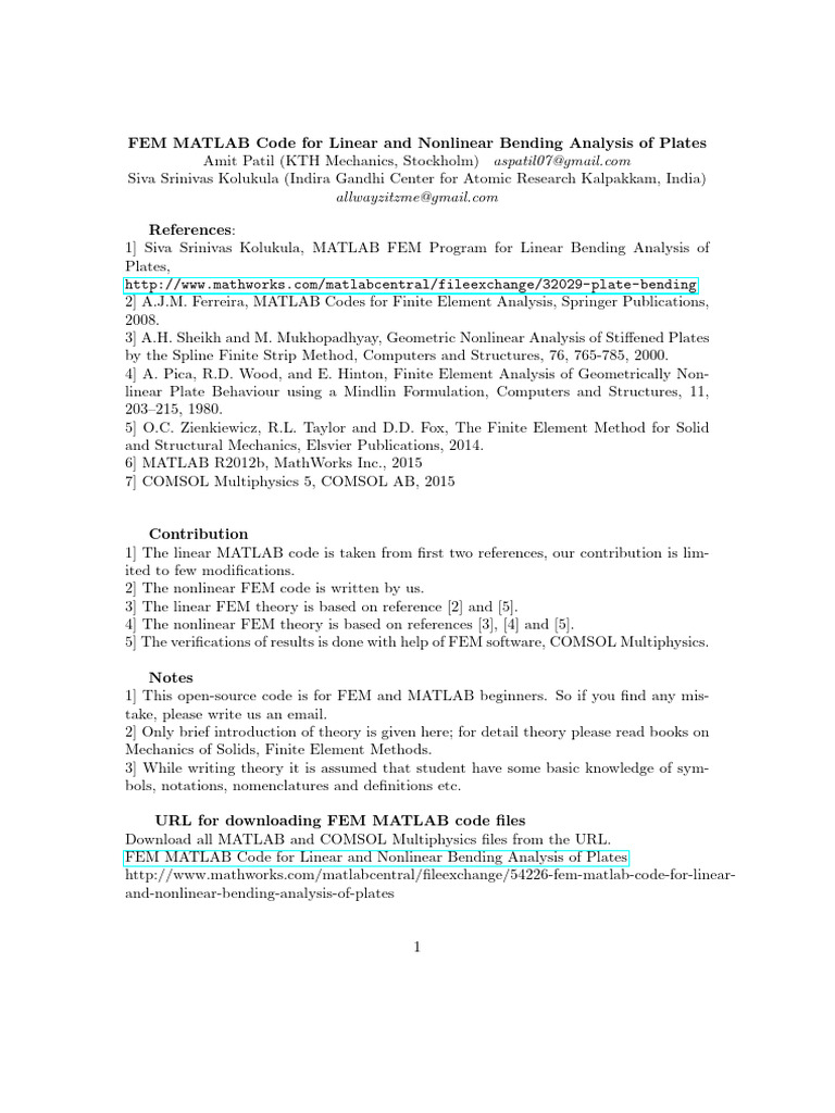 FEM MATLAB Code For Linear and Nonlinear Bending Analysis of Plates ...