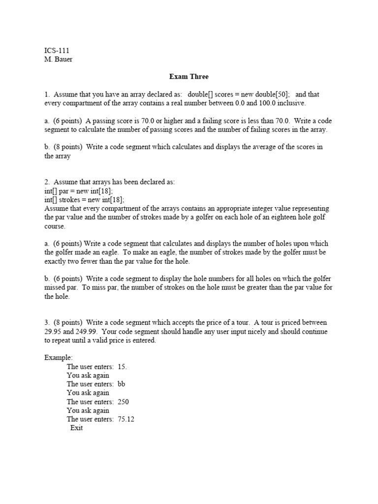 ICS-111 Exam Three Coding Tasks | PDF