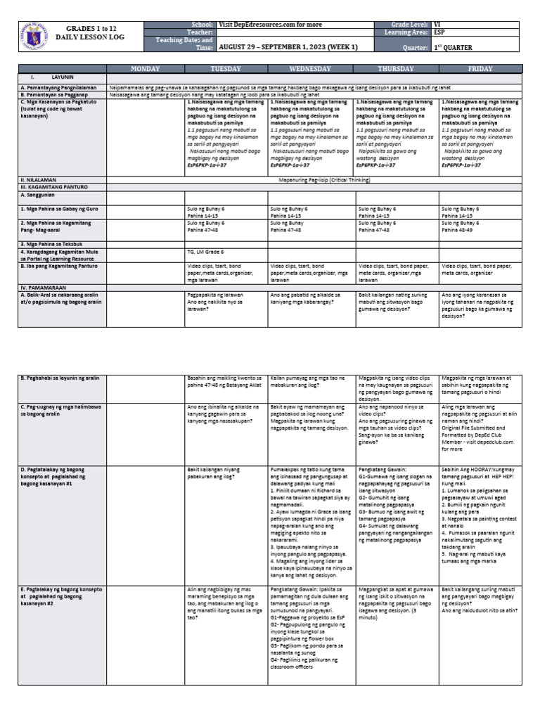 DLL - Esp 6 - Q1 - W1 | PDF