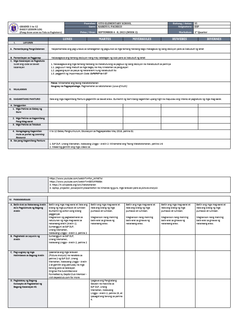 DLL - Esp 6 - Q1 - W2 | PDF