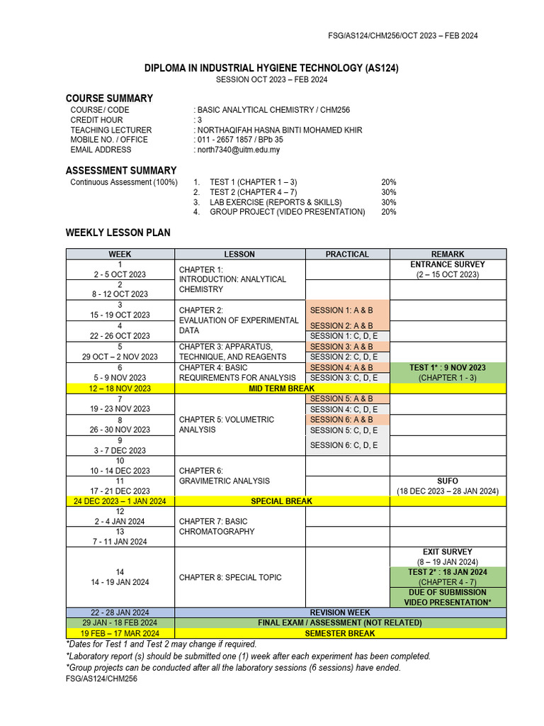 Lesson Plan & Scheme of Work CHM256 (20234) | PDF | Titration | Chemistry
