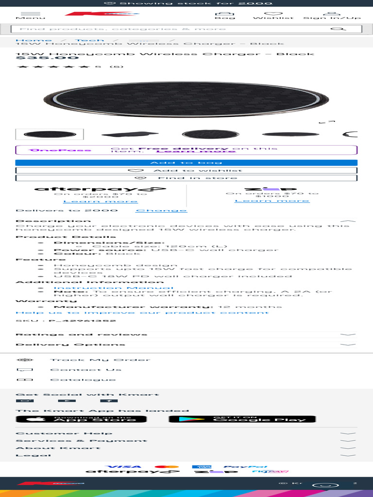 15W Honeycomb Wireless Charger - Black - Kmart | PDF