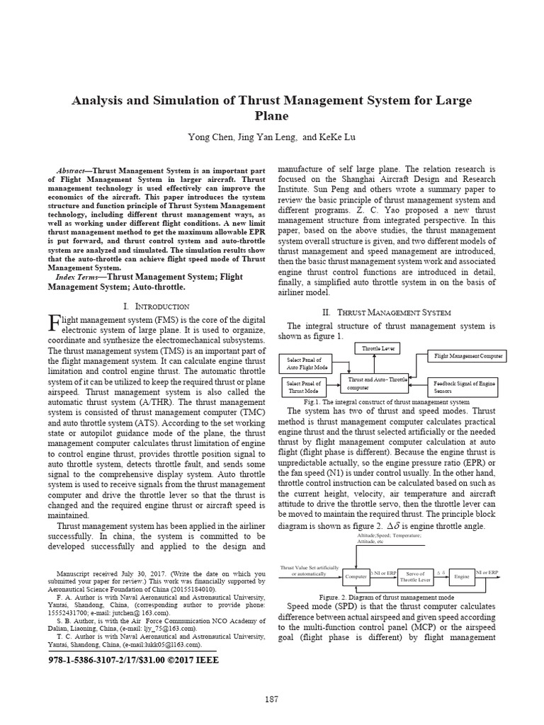 Analysis and Simulation of Thrust Management System For Large | PDF
