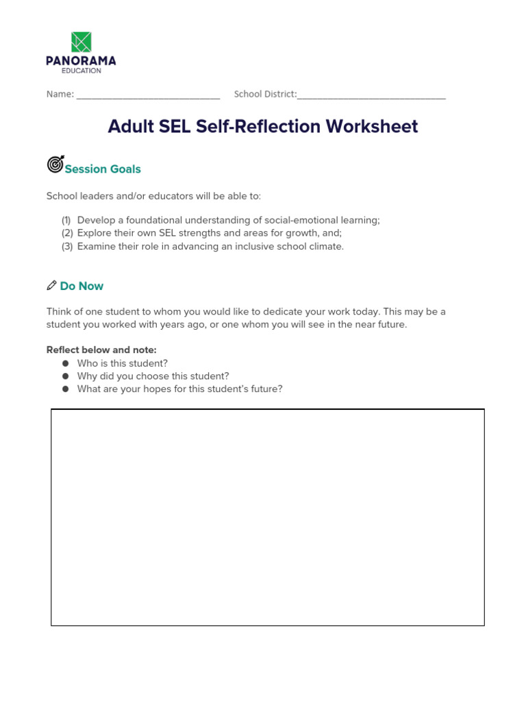 Adult SEL Self-Reflection Worksheet | PDF