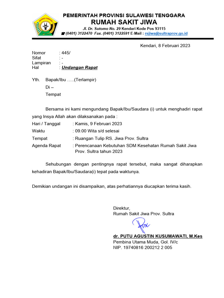 Undangan Perencanaan SDM 2023 | PDF | Kesehatan Holistik