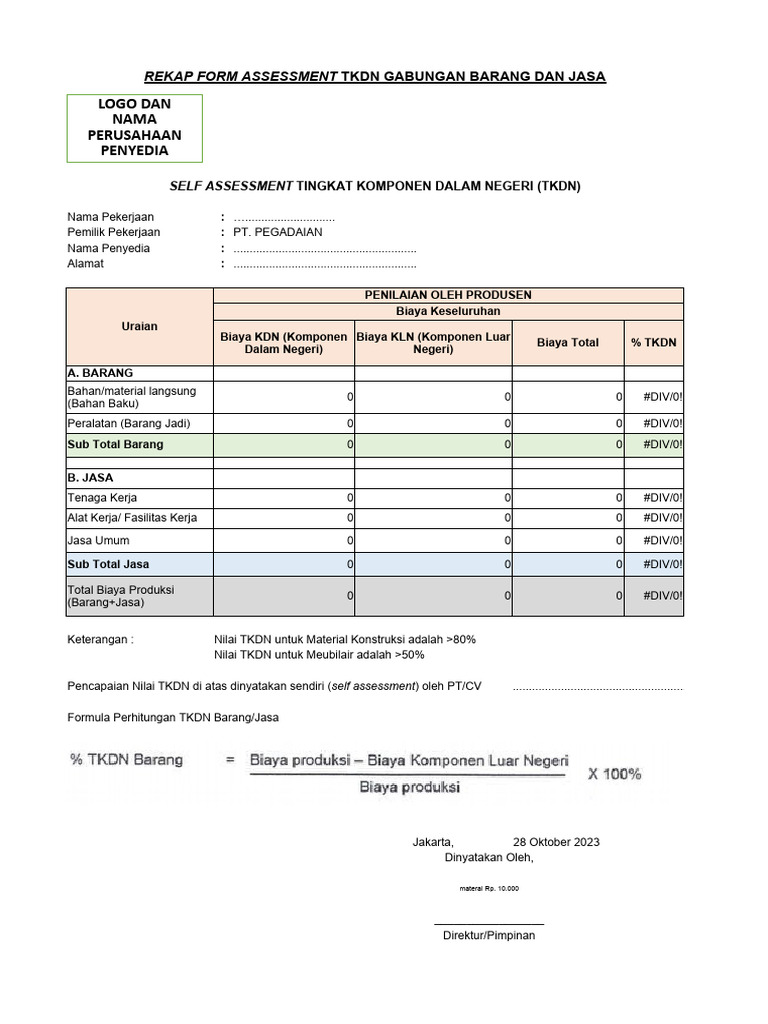 Form Self Assessment TKDN | PDF