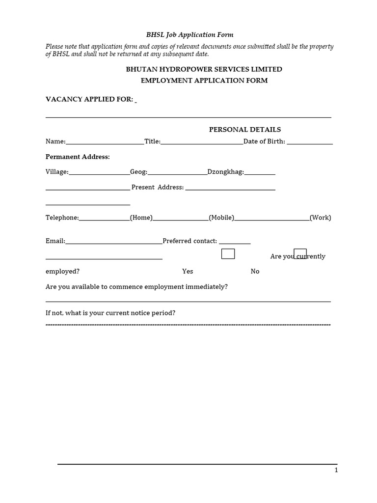 BHSL Employment Application Form | PDF | Academic Degree | Diploma